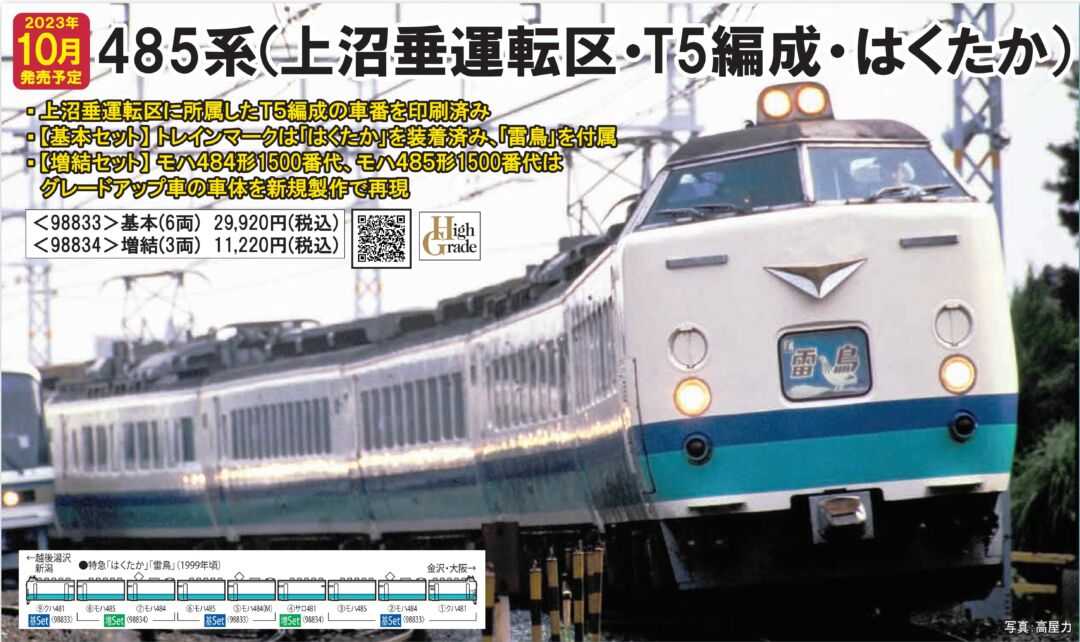 TOMIX 485系特急電車（上沼垂運転区･T5編成･はくたか）増結セット 品番:98834 #トミックス | NGaugeJP - 横濱模型